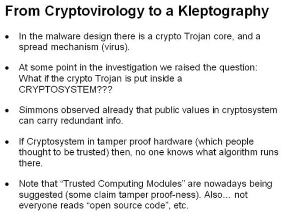 "Yes We Can't!" - On Kleptography and Cryptovirology - Privacy PC